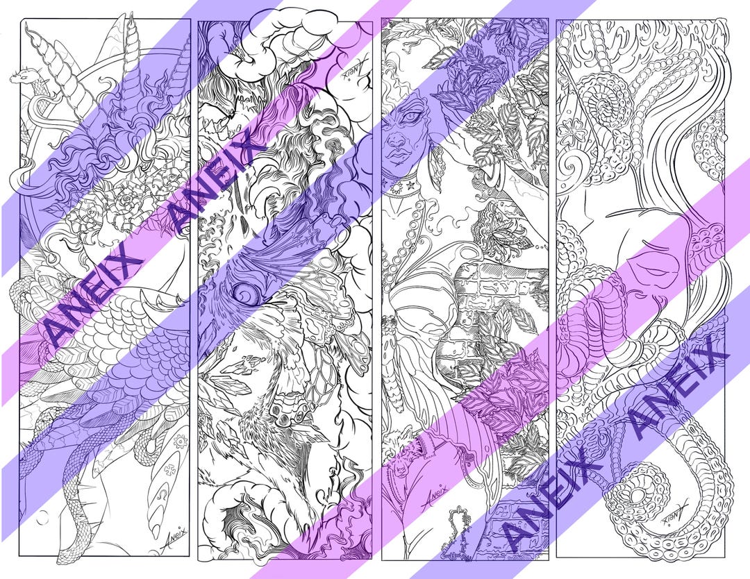 4pc Coloring Book Mark Print and Color Png and Pdf - Etsy