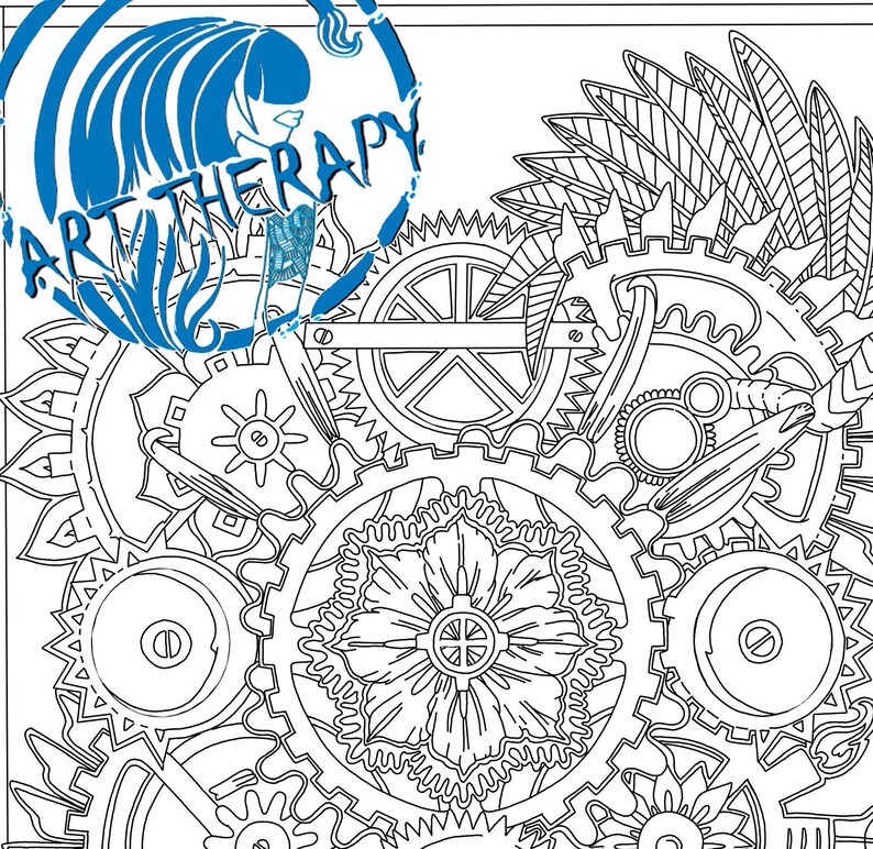 Steampunk Mandala of Feathers Wheels and Spinning Fire Flowers : Adult ...