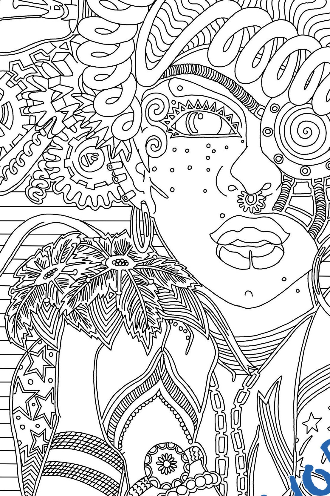 Adult Coloring Page Pdfsteampunk Jocelyn Afro Puffs of Gears and ...