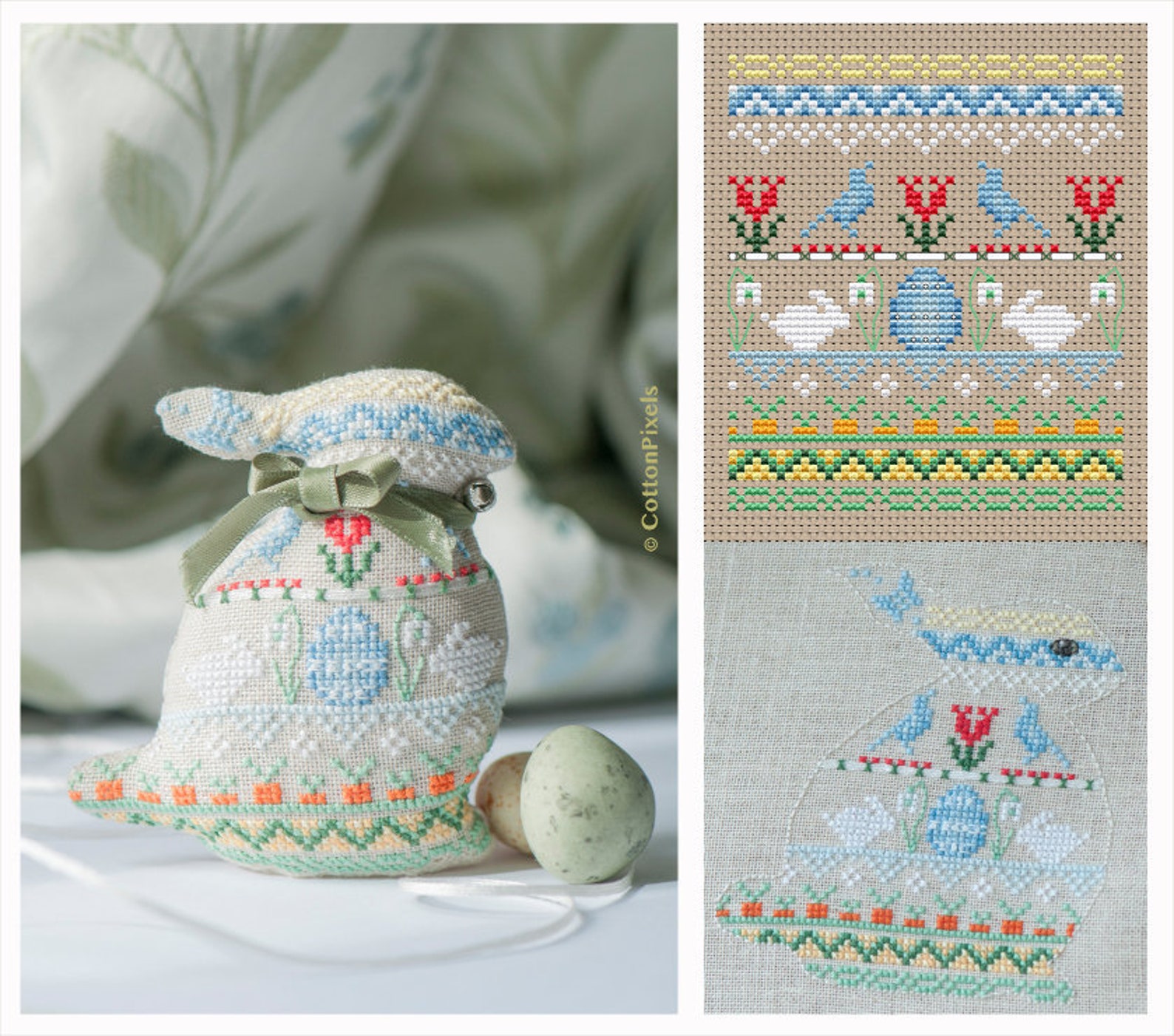 Easter Bunny Sampler Pincushion Cross Stitch Digital Pattern - Etsy