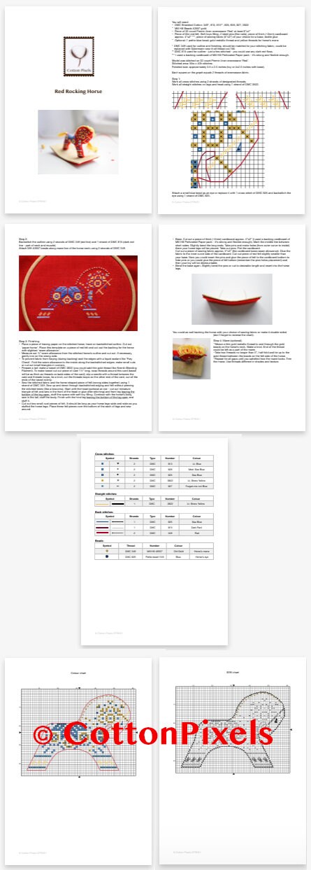 Red Rocking Horse 3D Decoration Cross Stitch Pattern PDF | Etsy