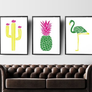 Cactus Pineapple Flamingo Printable Wall Art Set of 3 - Etsy