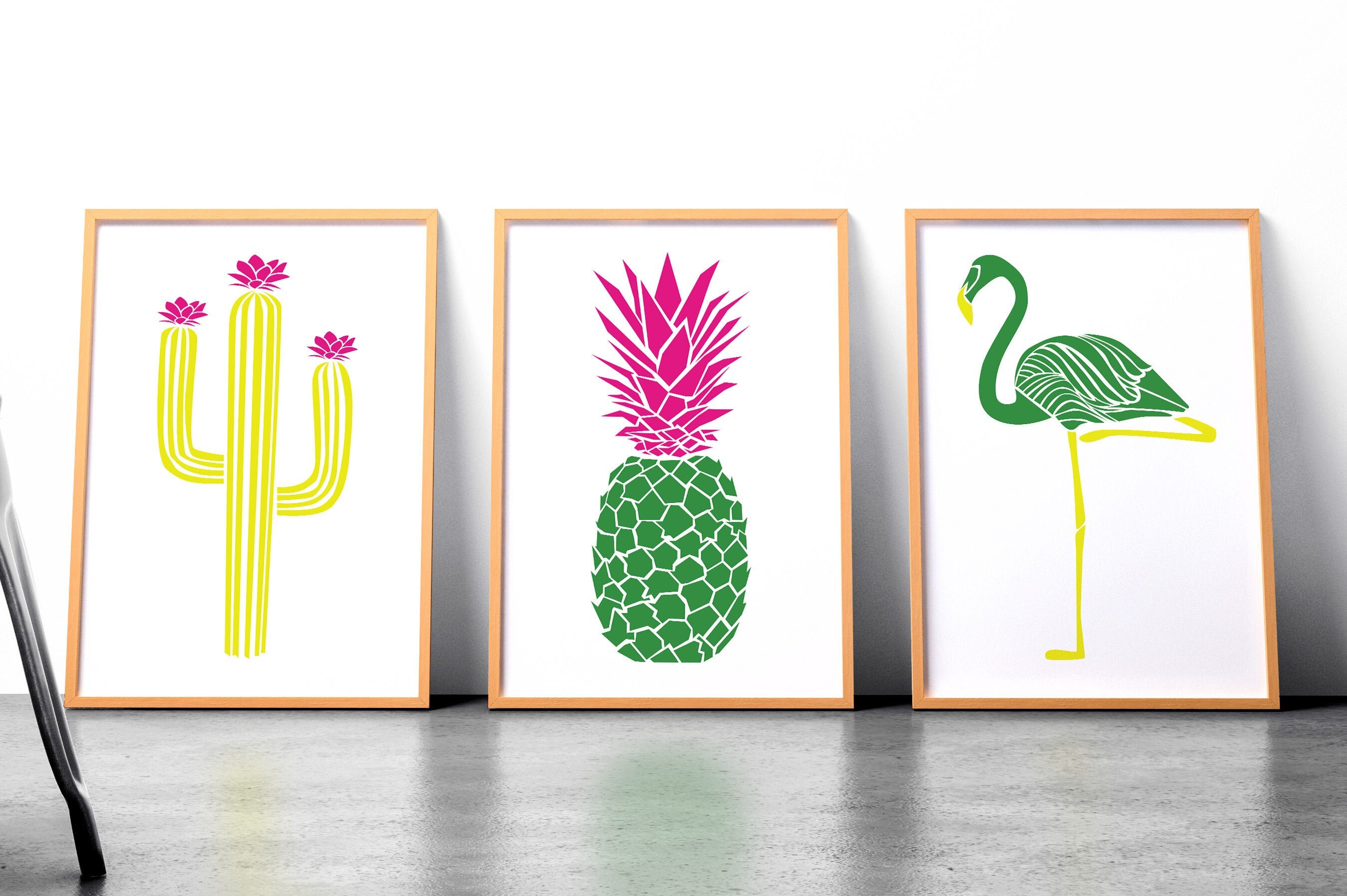 Cactus Pineapple Flamingo Printable Wall Art Set of 3 | Etsy
