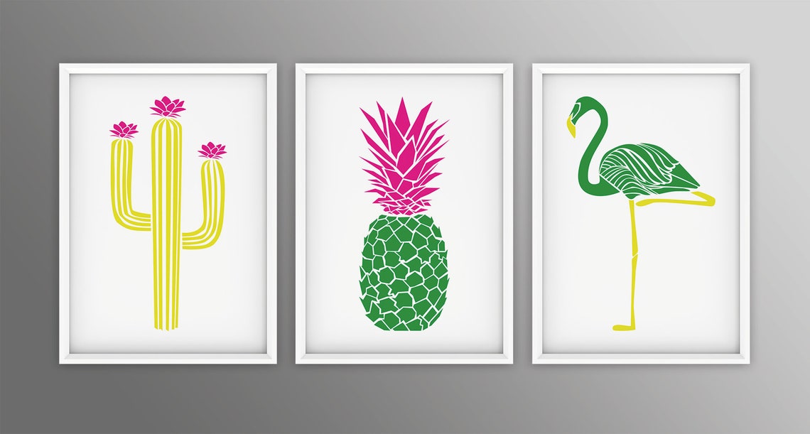Cactus Pineapple Flamingo Printable Wall Art Set of 3 - Etsy