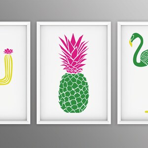 Cactus Pineapple Flamingo Printable Wall Art Set of 3 - Etsy