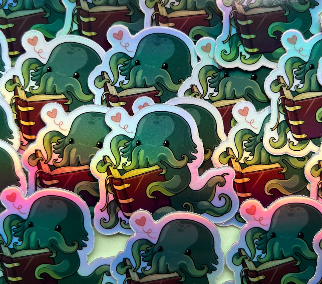 Chibi Cthulhu Reading a Book Laminated Die Cut Holographic Sticker ...
