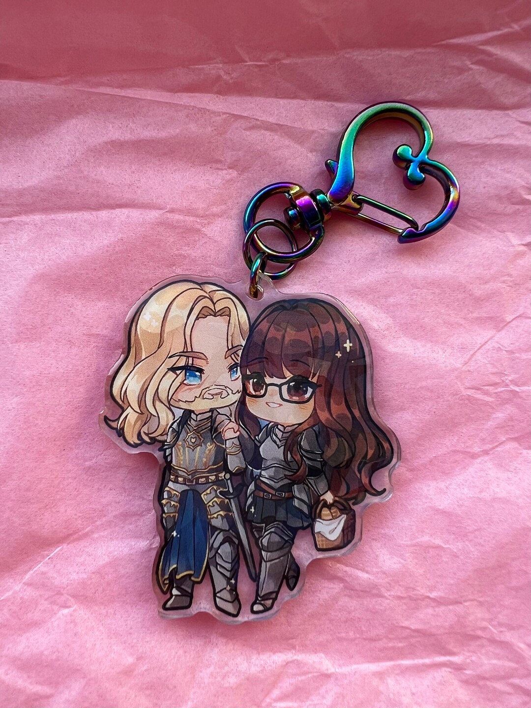 HOLOGRAPHIC Chibi Knight Couple Acrylic Charm, Fantasy Couple, Kawaii ...