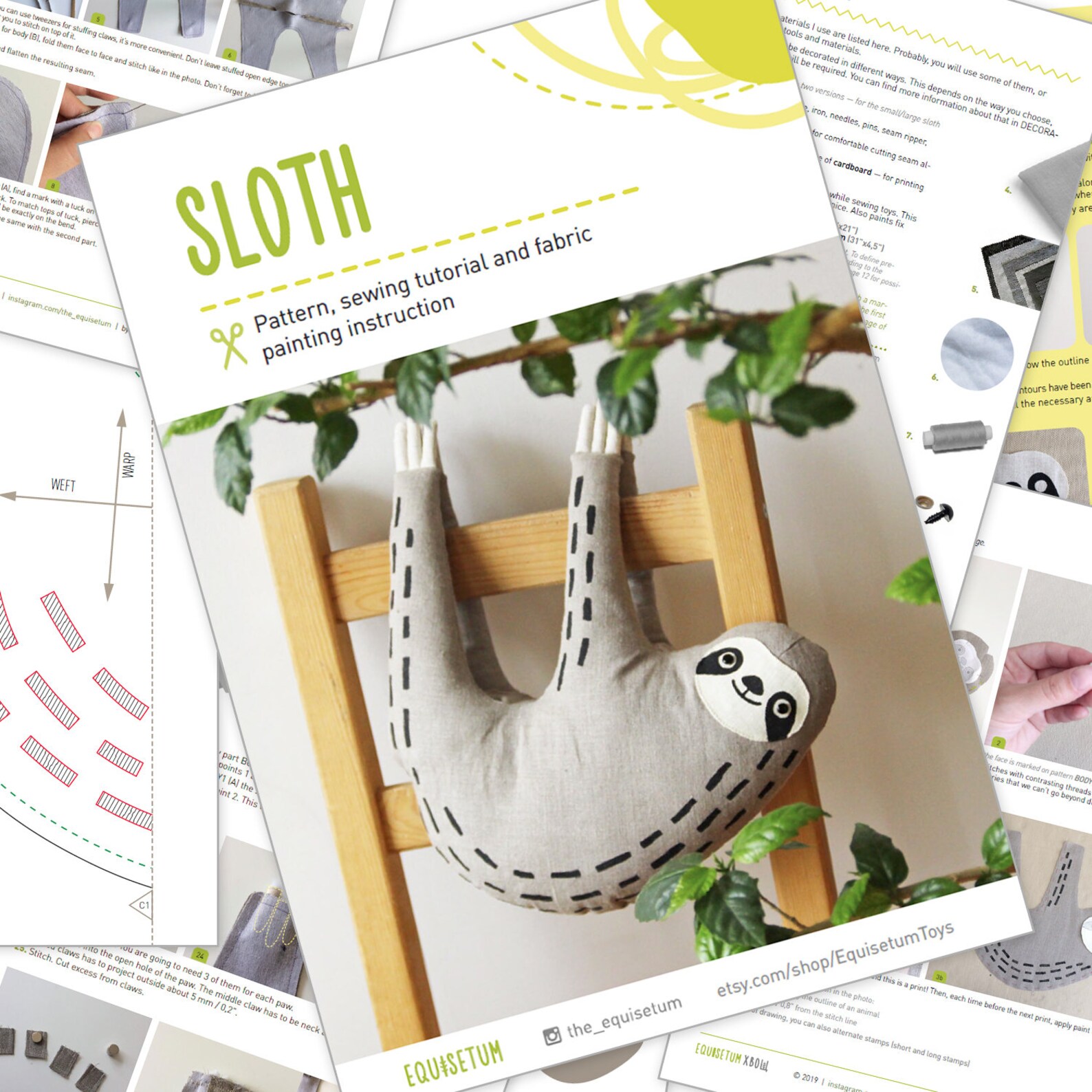 Sloth toy sewing pattern / Handmade sloth gift/ Hanging plush | Etsy