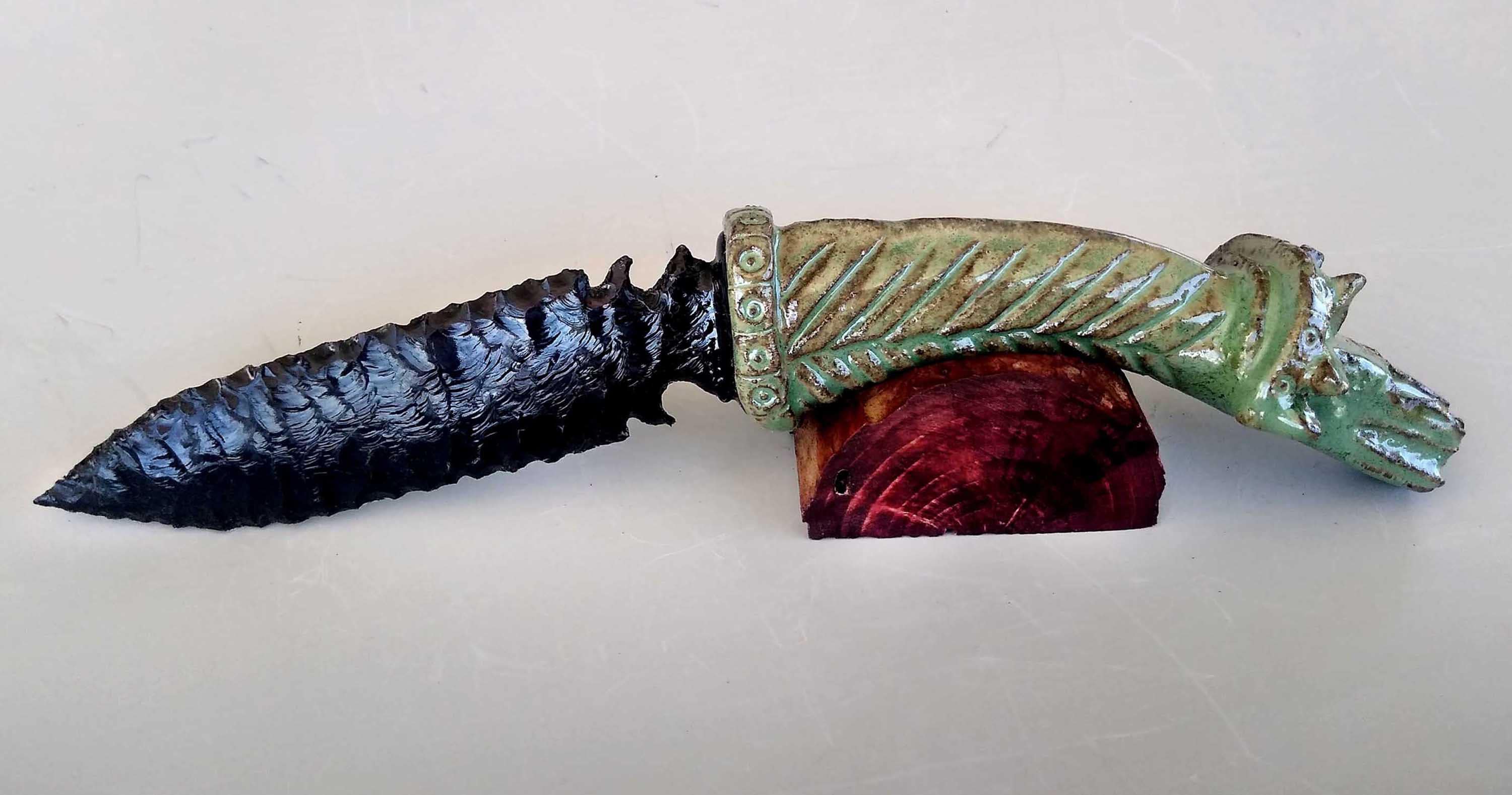 13 1/4 Quetzalcoatl Aztec Style Obsidian Knife. Handle Sculptured in ...