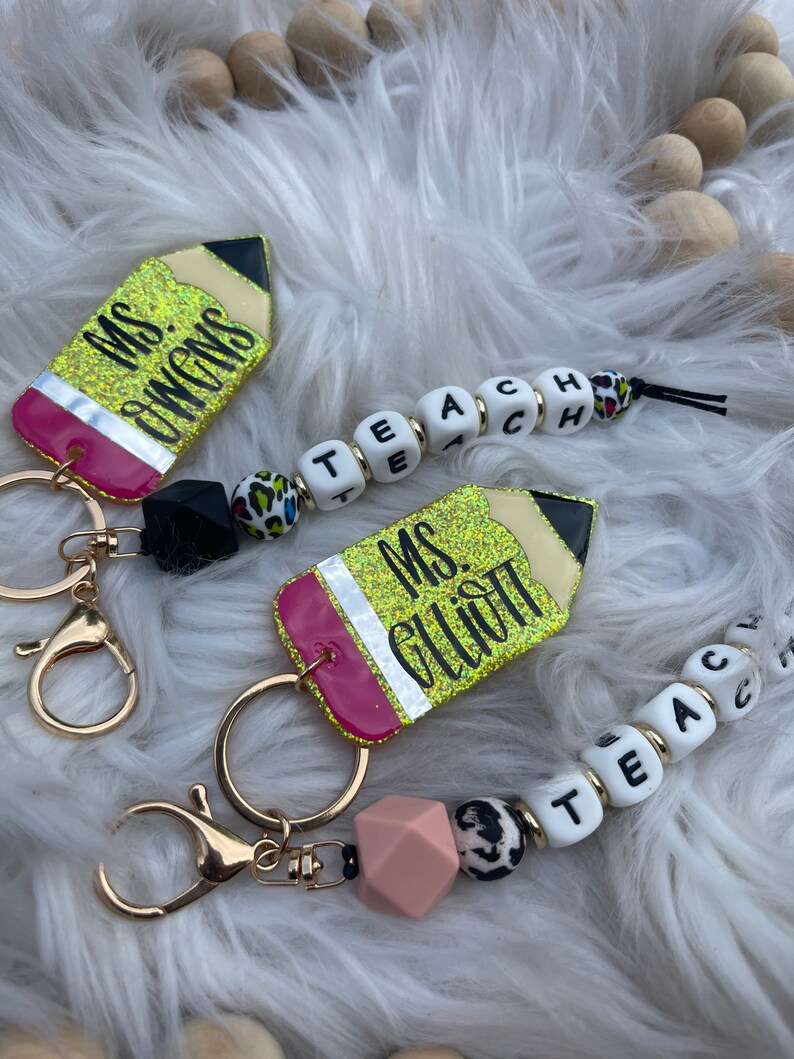 Glitter pencil Keychain Teacher Gift Glitter - Etsy