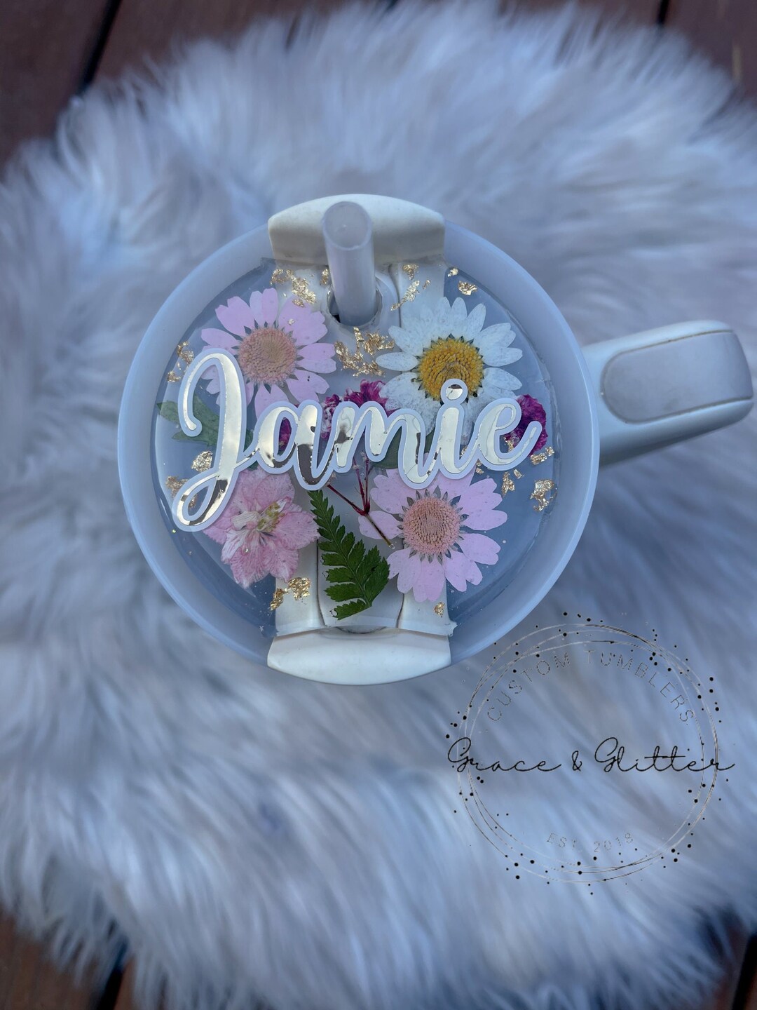 Dried Flowers Stanley Name Plate | Flower Tumbler Plate | Tumbler Tag ...
