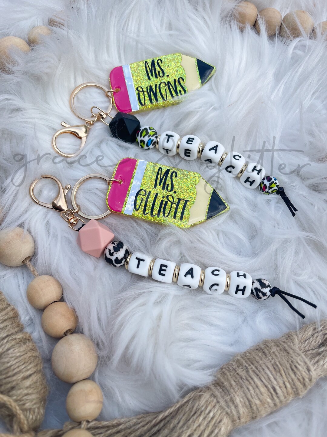 Glitter "pencil" Keychain | Teacher Gift | Glitter Keychain ...