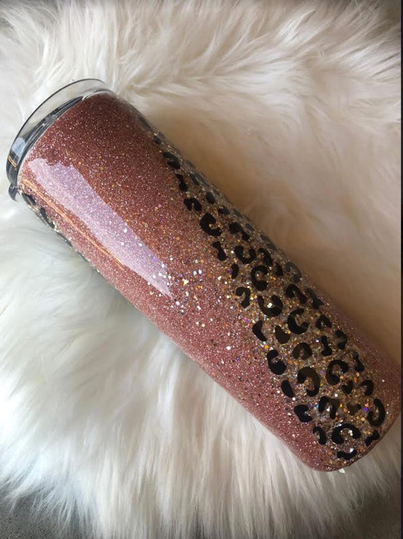 Leopard Tumbler Rose Gold Tumbler Custom Glitter Tumbler - Etsy