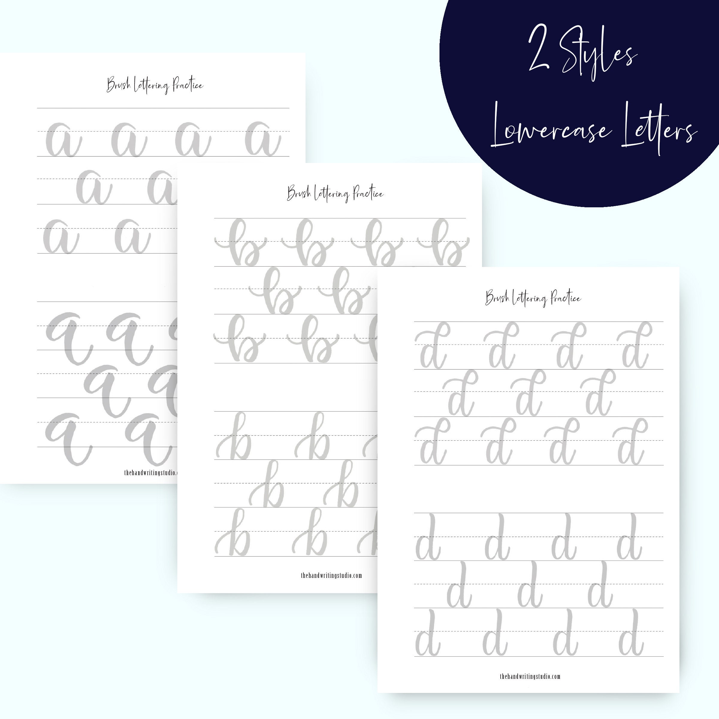 Brush Lettering Worksheets, Lowercase and Uppercase Lettering ...
