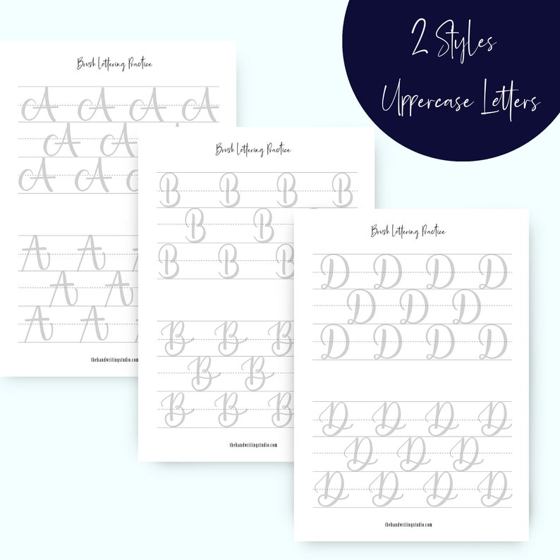 Brush Lettering Worksheets, Lowercase and Uppercase Lettering ...