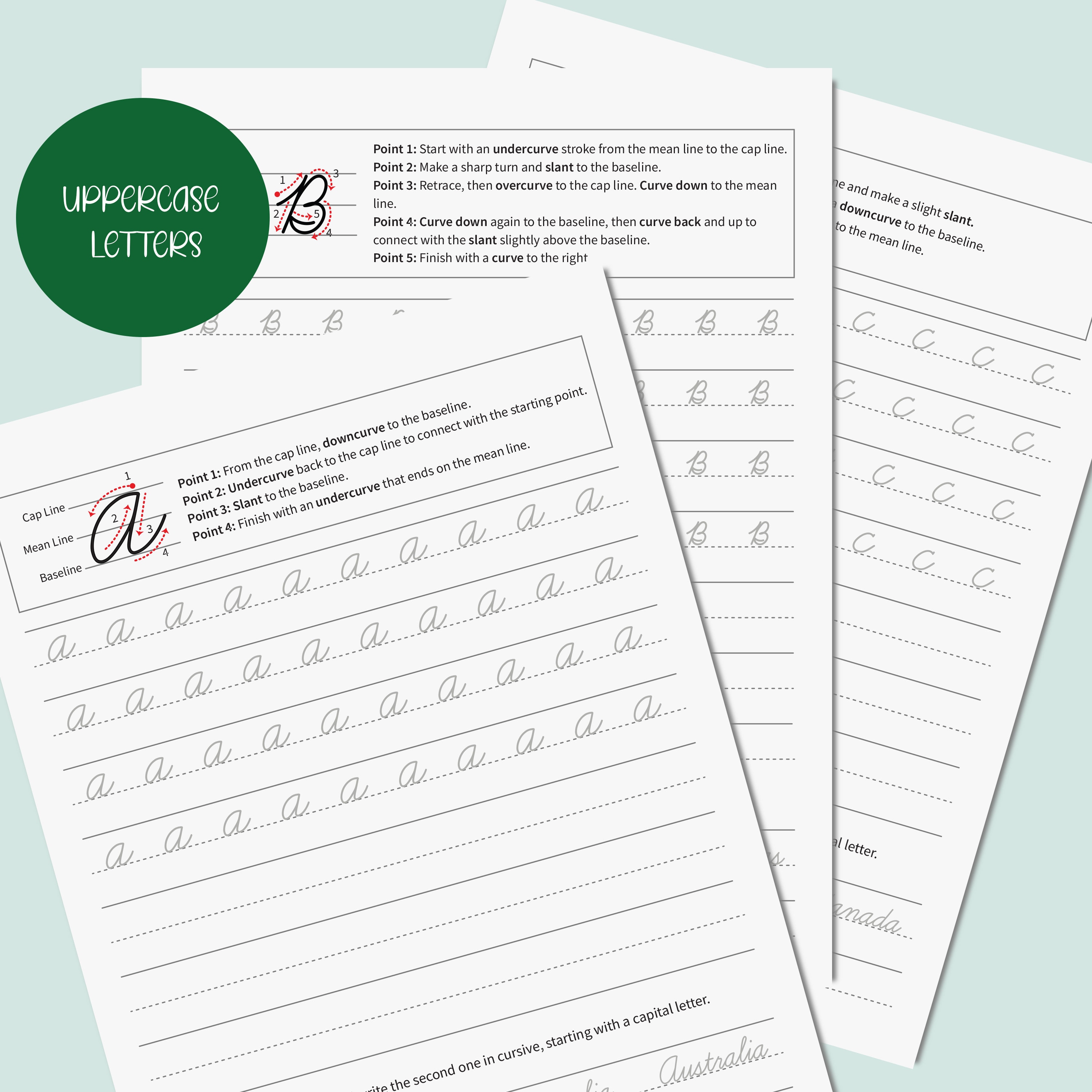 CURSIVE Worksheets, Uppercase and Lowercase Cursive Letters - Etsy