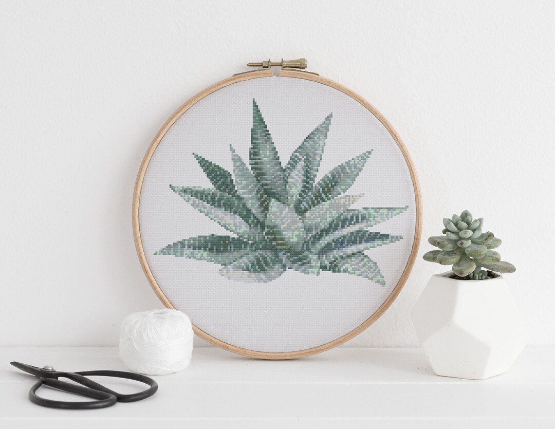 Stripey Aloe Vera Succulent Plant Minimalist Cross Stitch Pattern PDF ...