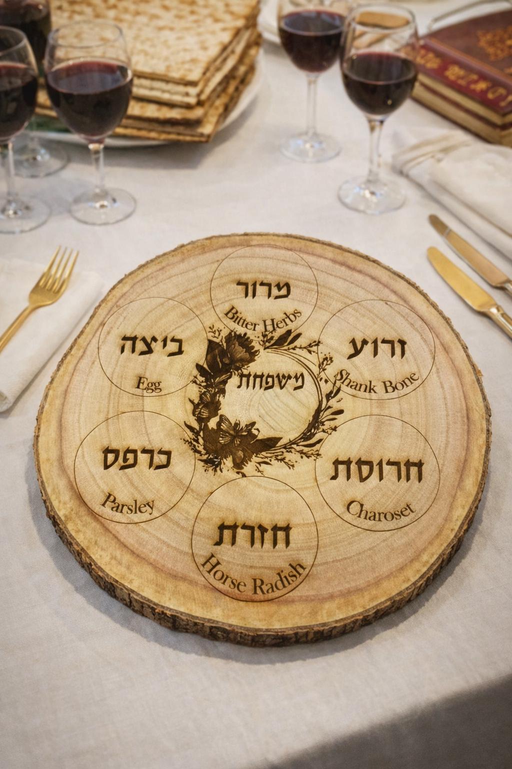 Personalized Wooden Passover Seder Plate | Rustic Log Pesach Plate ...