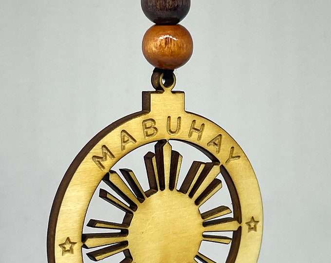 Philippines Sun | Mabuhay | Wood Rearview Mirror Car Ornament - Etsy