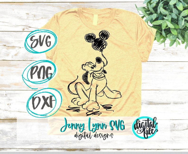 Pluto at the Park Balloon SVG PNG Dxf Classic Pluto Sketched Disneysvg ...