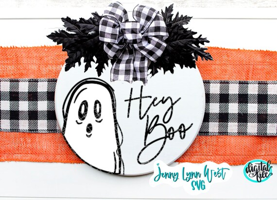Halloween Round Sign SVG Hey Boo Halloween PNG Circle Sign - Etsy