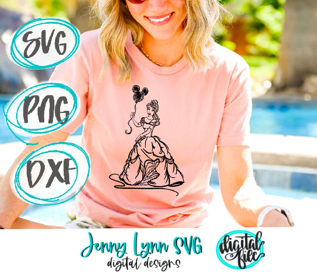 Princess Belle Sketch With Balloon SVG PNG Dxf Beauty and the Beast ...