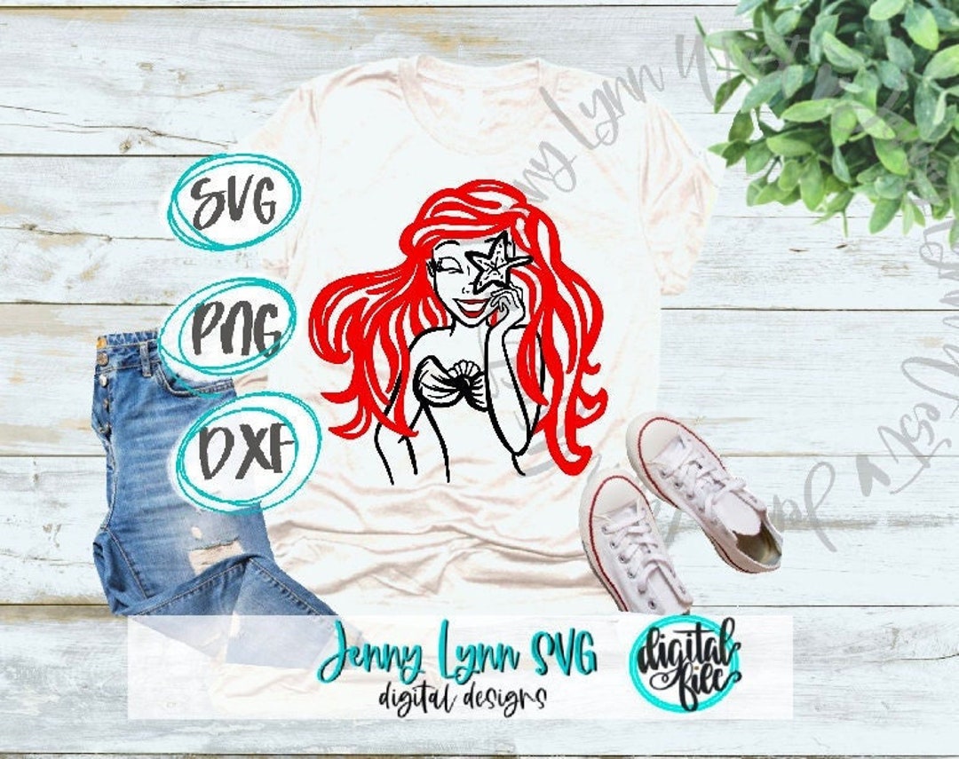 Little Mermaid Ariel SVG Ariel Cut File SVG DXF Png Sketch Starfish ...