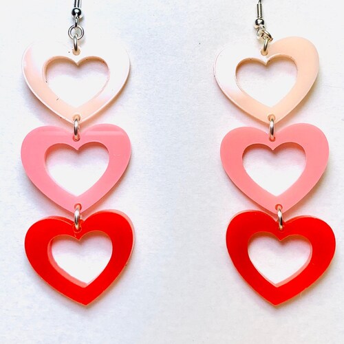 Red Nesting Hearts Acrylic Earrings Laser Cut Love Statement - Etsy