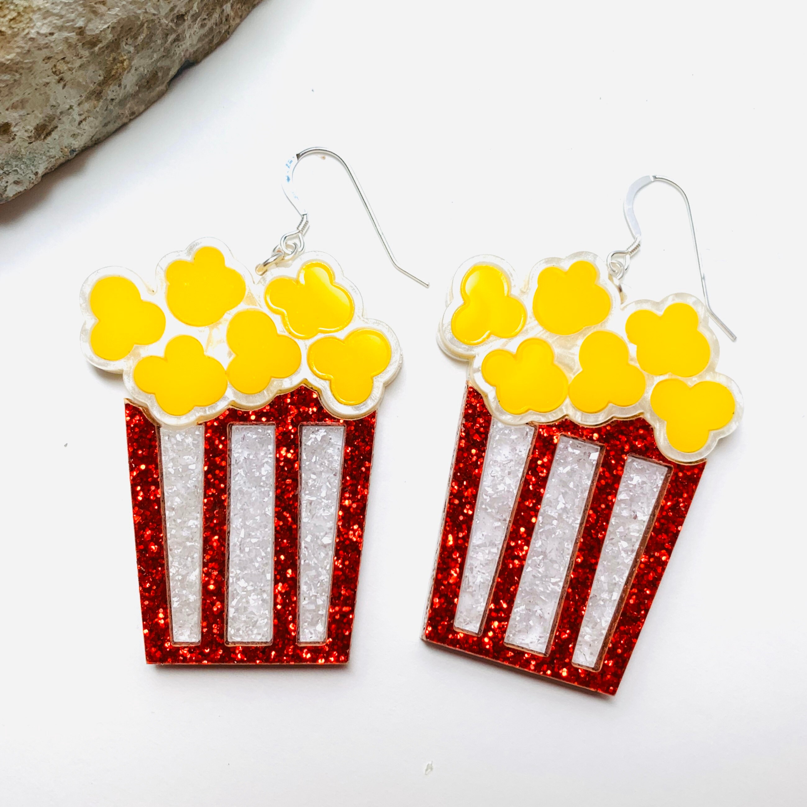 Tub of Movie Popcorn Acrylic Earrings Food Glitter Statement - Etsy