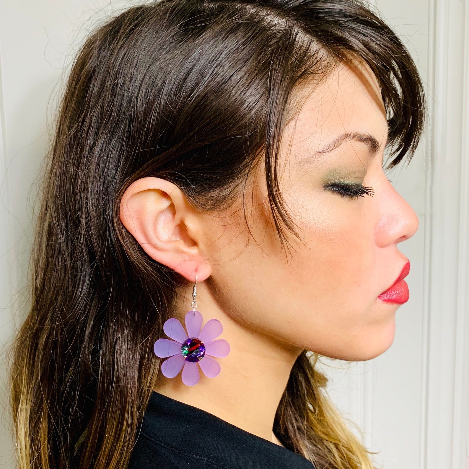 Frosted Purple Daisy Flower Acrylic Earrings, Floral Statement Earrings ...