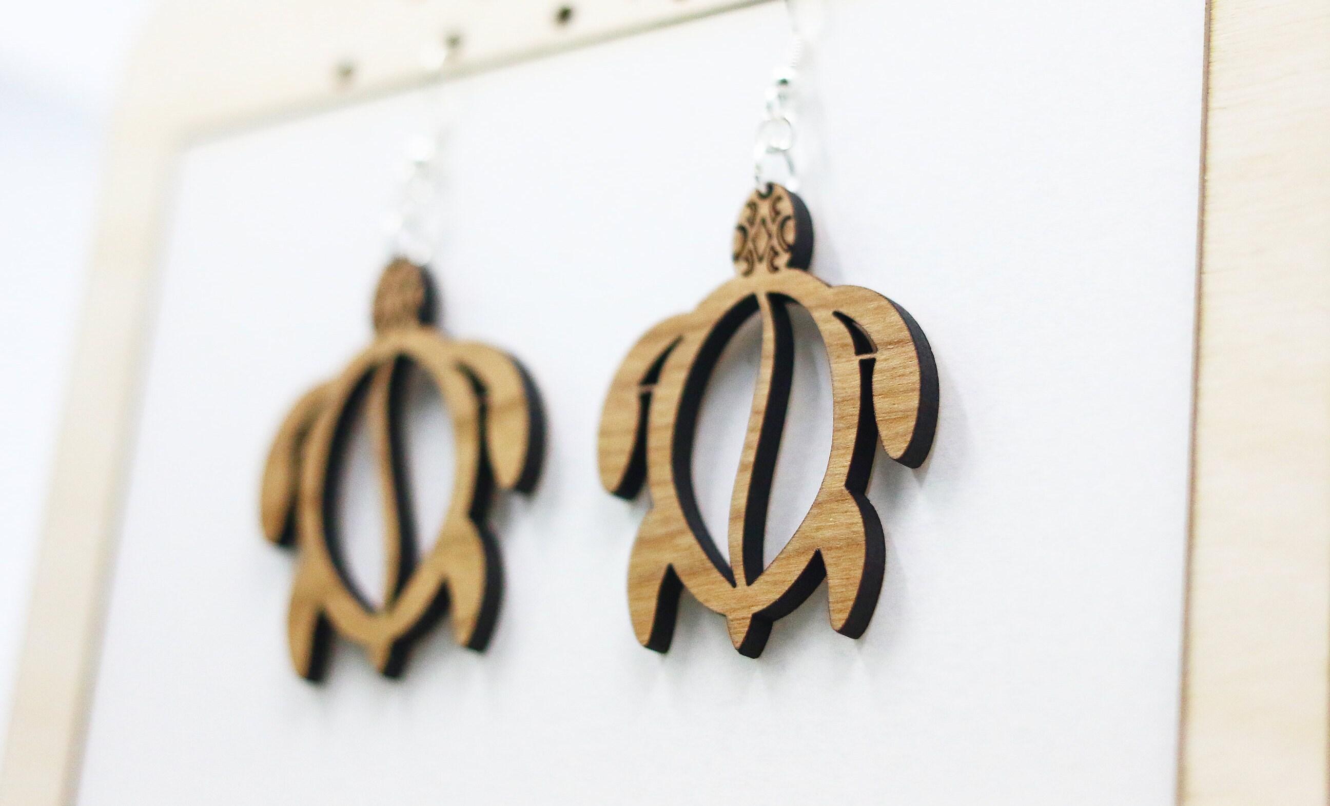 Laser Cut Sea Turtle Wood Earrings Dangle Tortoise Hawaiian - Etsy