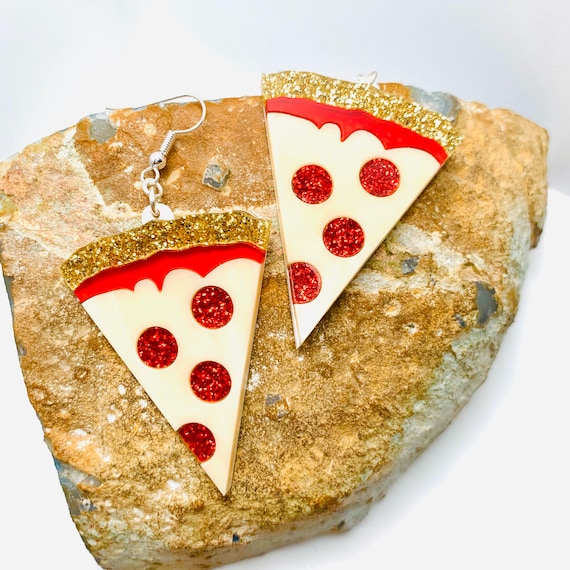 Pepperoni Pizza Acrylic Earrings Glitter Food Statment | Etsy