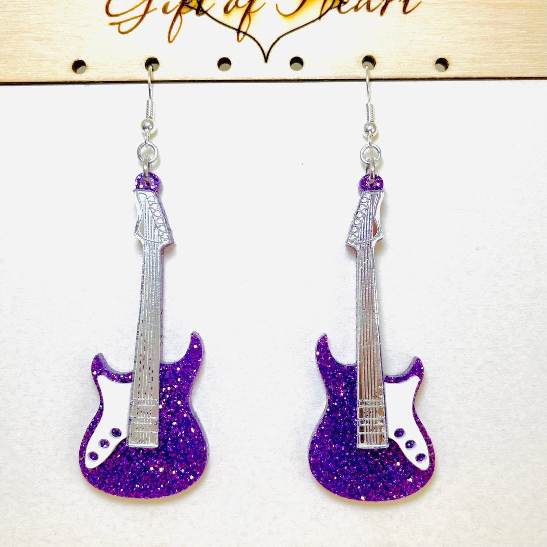 Purple Electric Guitar Acrylic Earrings, Musical Instrument Statement ...