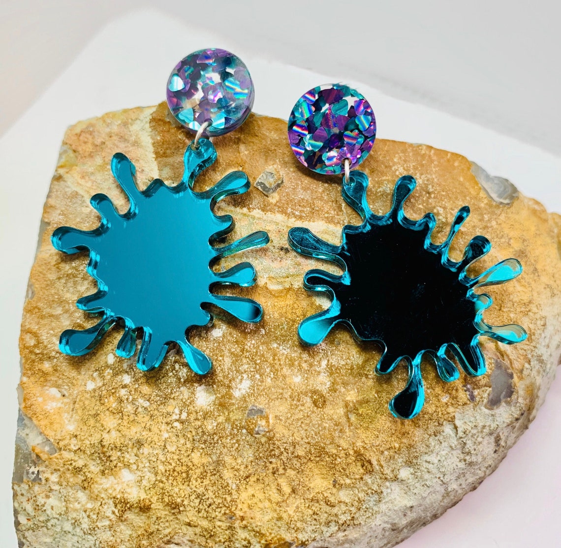 Teal Splat Acrylic Earrings Abstract Statement Earrings with | Etsy