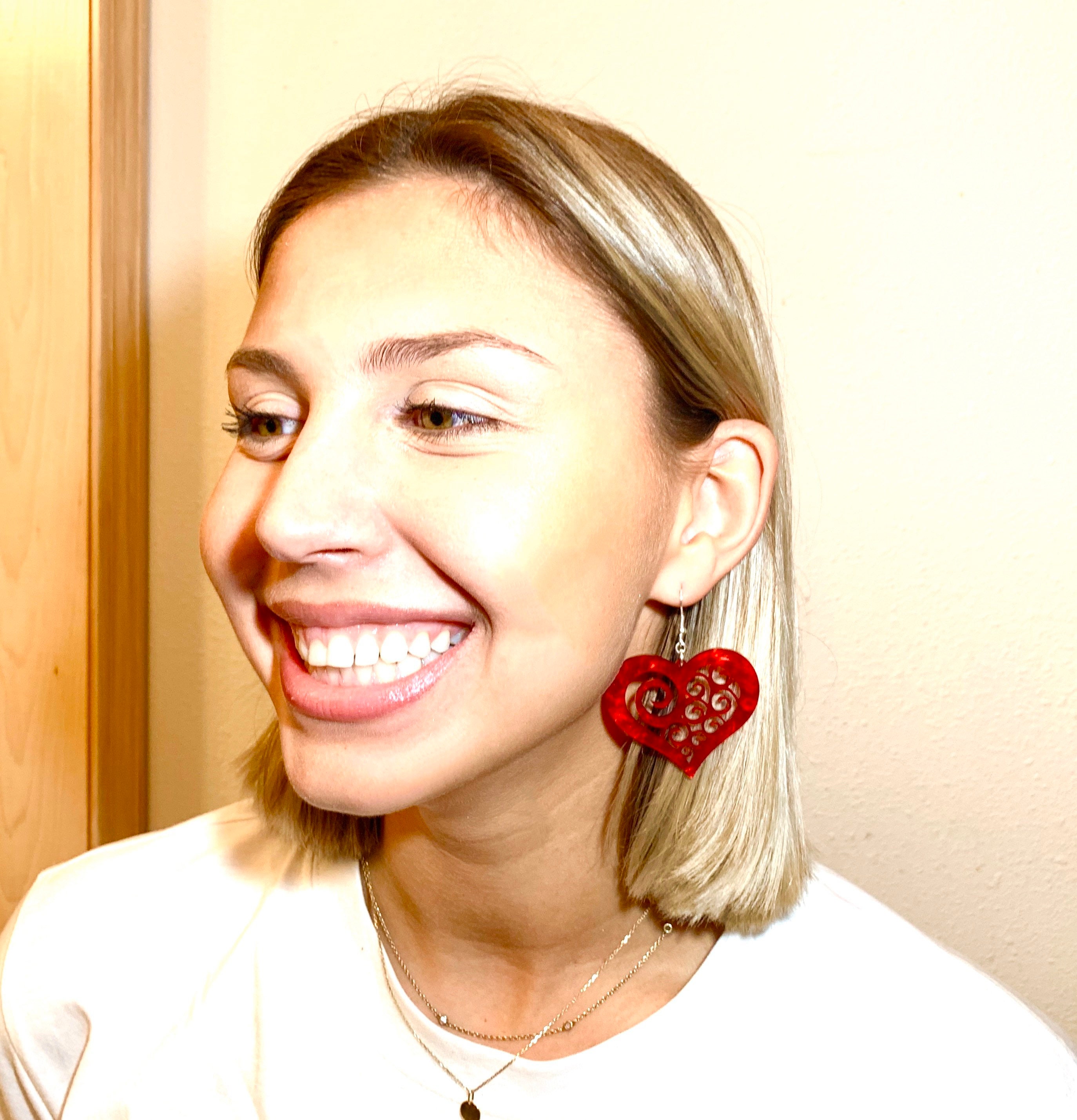 Red Scrolly Heart Acrylic Earrings Valentines Day Love - Etsy