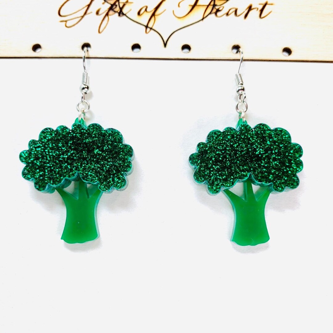 Glitter Broccoli Acrylic Earrings, Glitter Statement Earrings ...