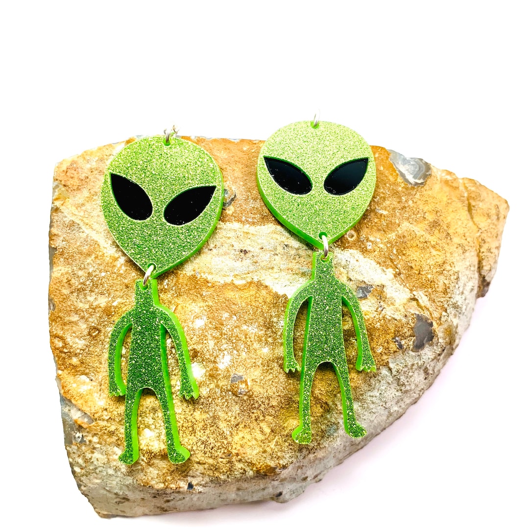 Green Alien Acrylic Earrings, Extraterrestrial Space Statement Earrings ...
