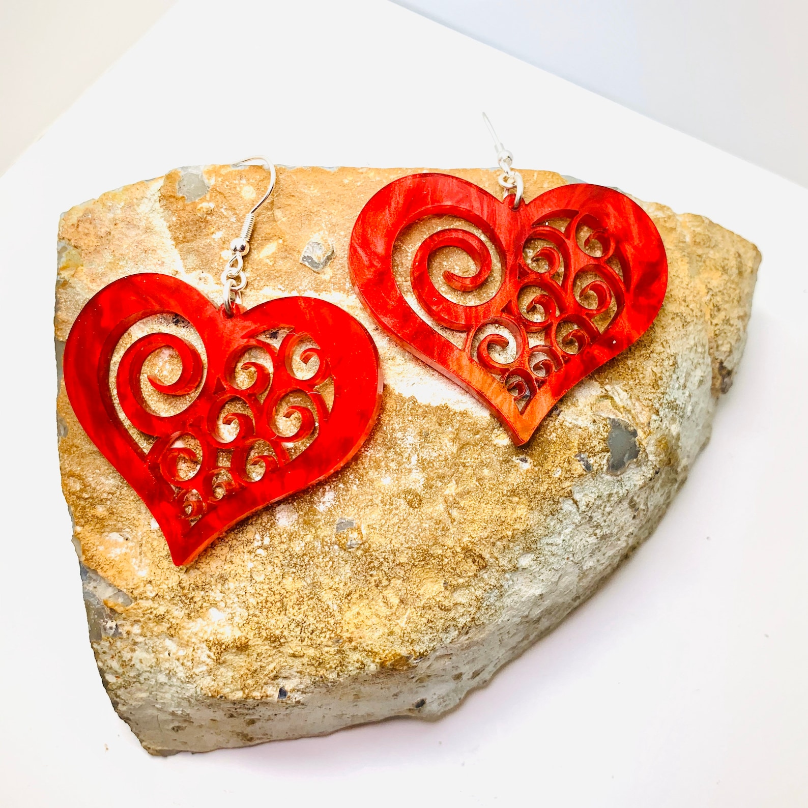 Red Scrolly Heart Acrylic Earrings Valentines Day Love - Etsy