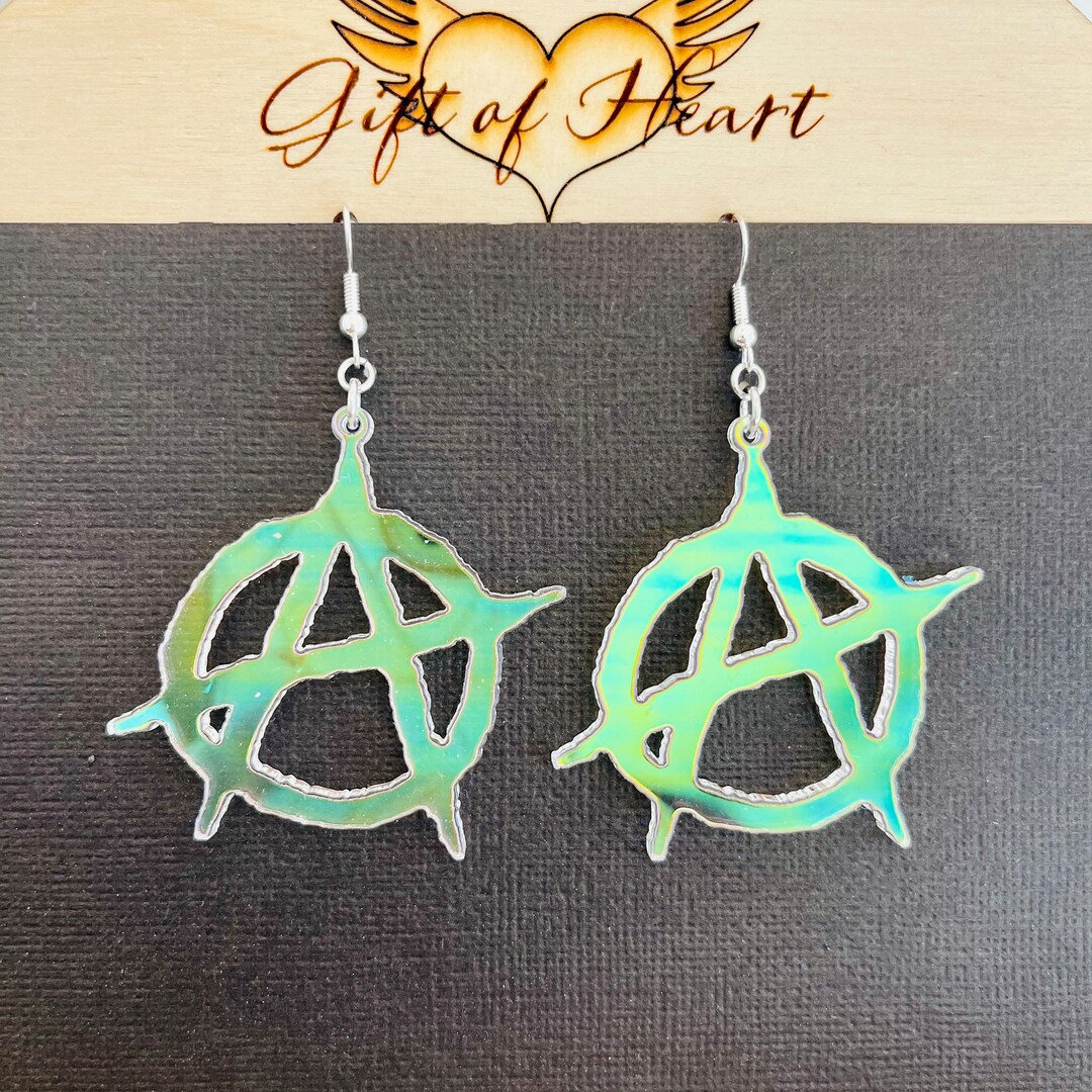 Iridescent Anarchy Acrylic Earrings, Radiant Reflective Anarchist ...