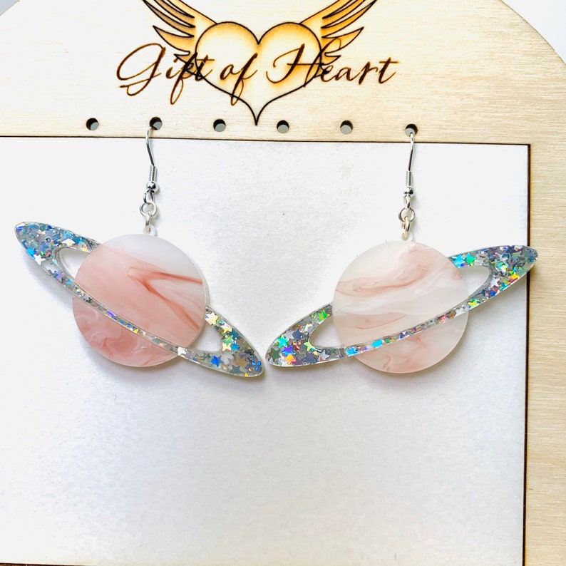 Saturn Planet Glitter Earrings Space Science Statement Etsy