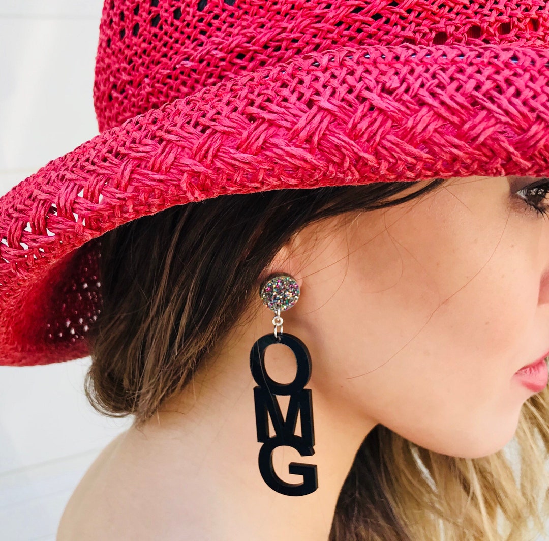 Laser Cut OMG Black Acrylic Earrings, Glitter Earrings, Statement ...