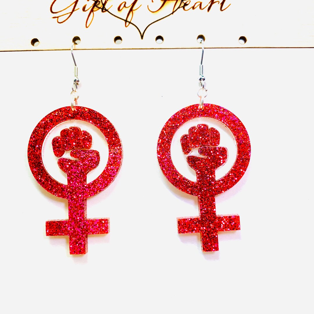 Hot Pink Feminist Power Fist Glitter Earrings, Feminine Symbol ...