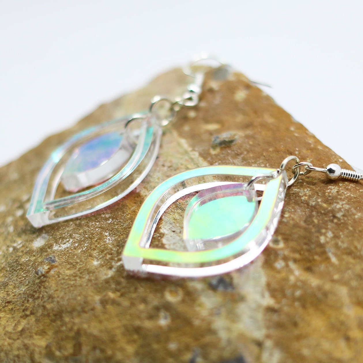 Iridescent Acrylic Earrings Laser Cut Nesting Teardrop Dangle Earrings ...