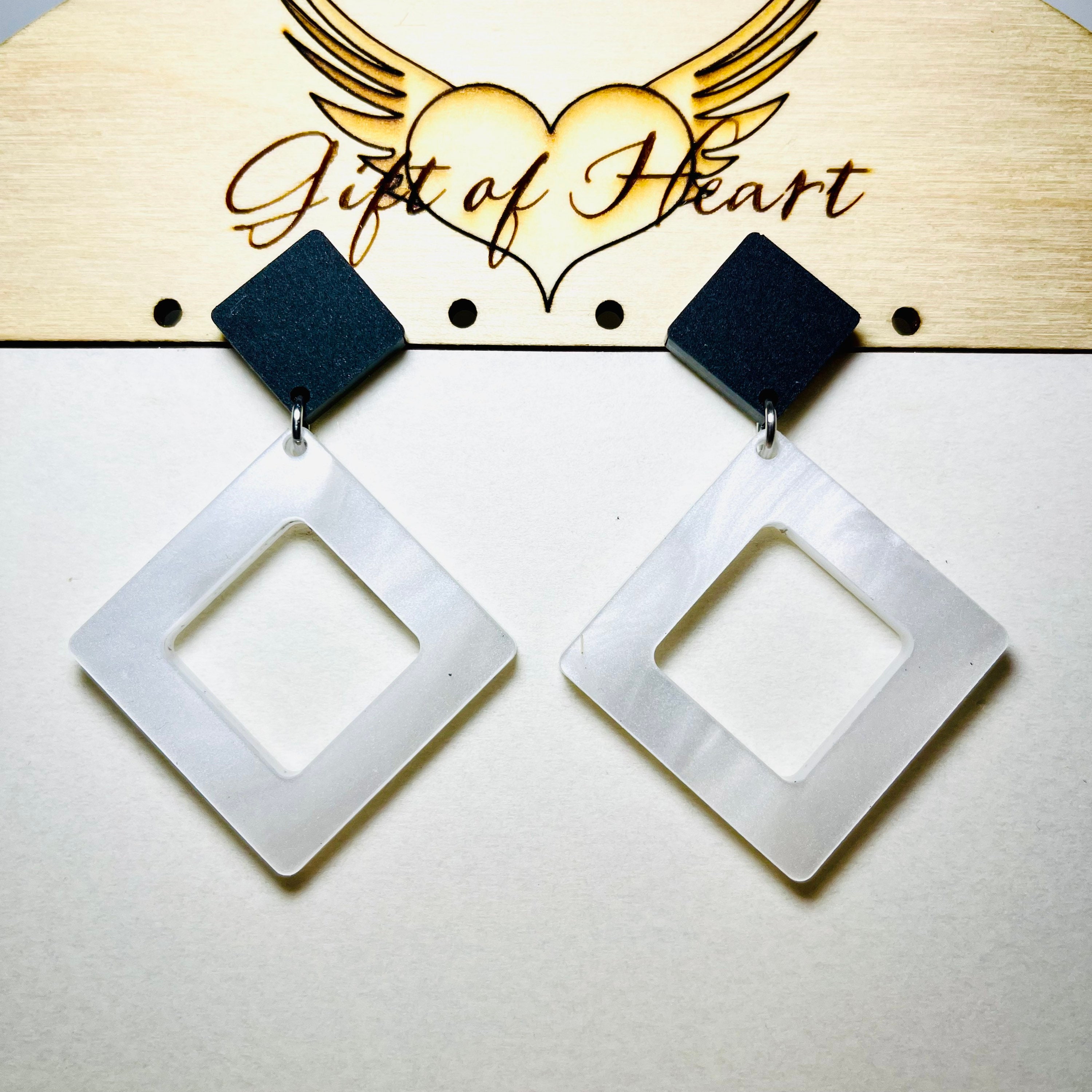 Black and White Geometric Acrylic Earrings Square Statement - Etsy