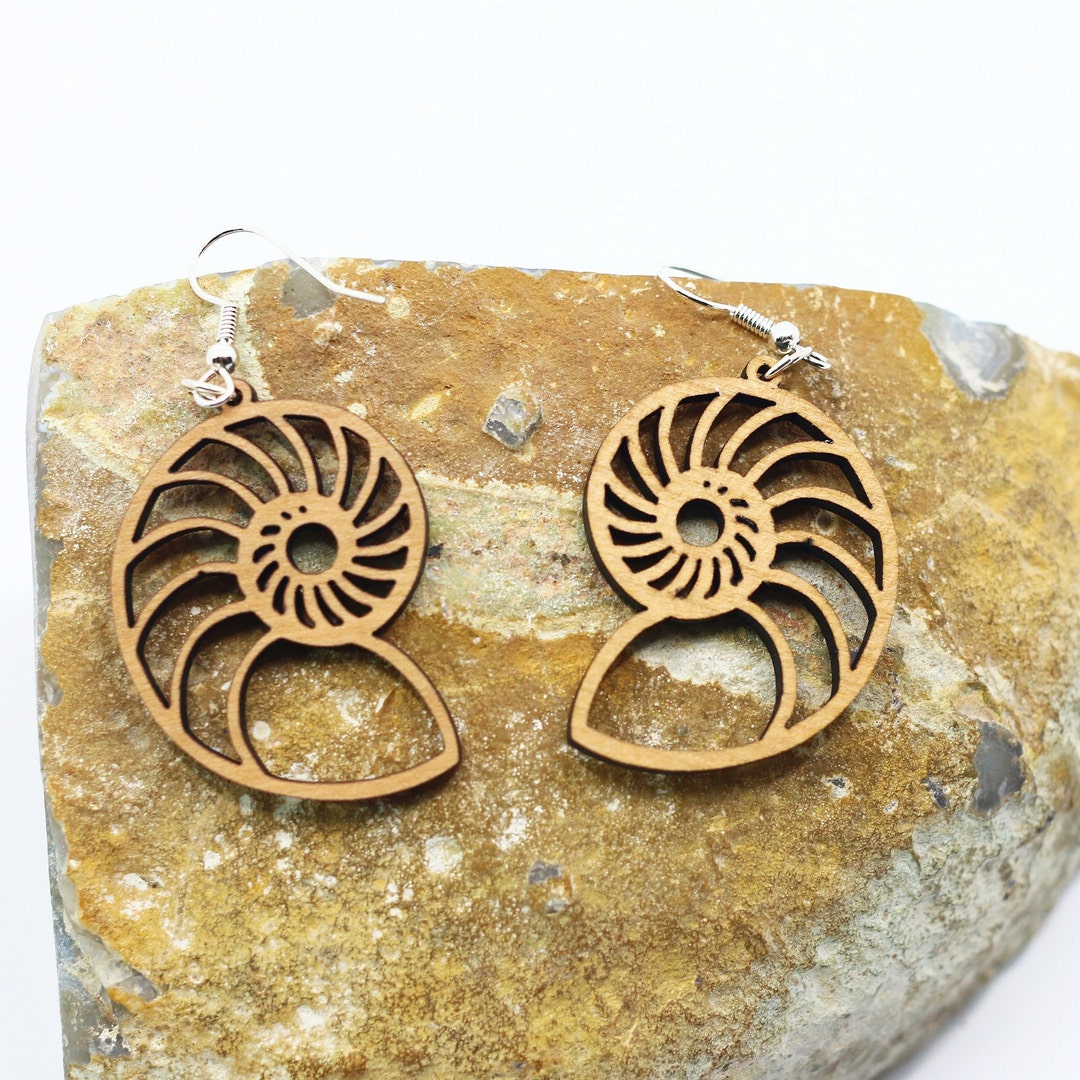 Laser Cut Intricate Seashell Dangle Wood Earrings, Wooden Boho Earrings ...