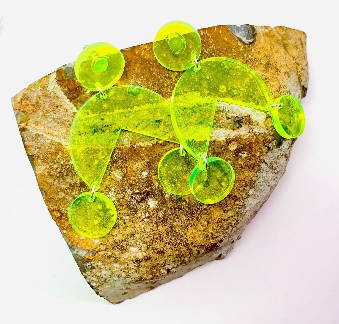 Neon Green Geometric Acrylic Earrings, Laser Cut Abstract Neon Green ...