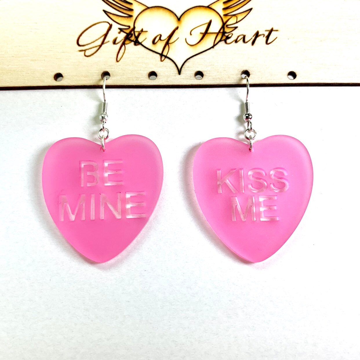 Pink Conversation Hearts Valentines Day Acrylic Earrings | Etsy