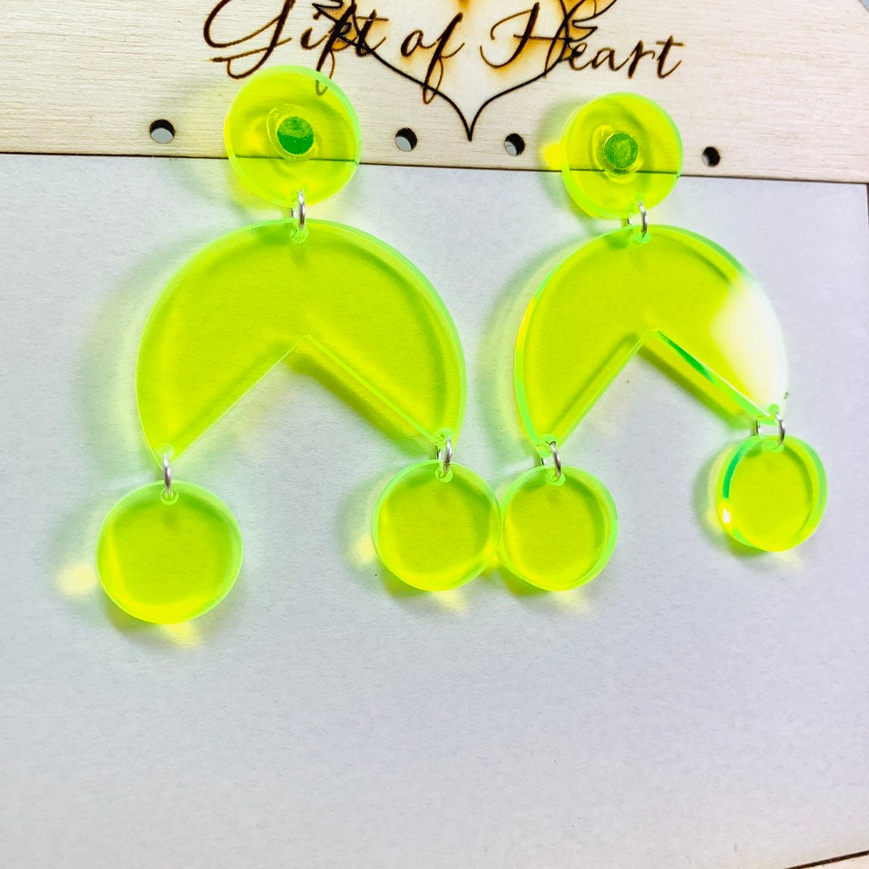 Neon Green Geometric Acrylic Earrings, Laser Cut Abstract Neon Green ...