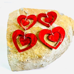 Red Nesting Hearts Acrylic Earrings, Laser Cut Love Statement Earrings ...