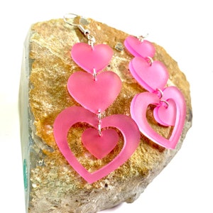 Frosted Pink Nesting Hearts Acrylic Earrings, Laser Cut Heart Statement ...